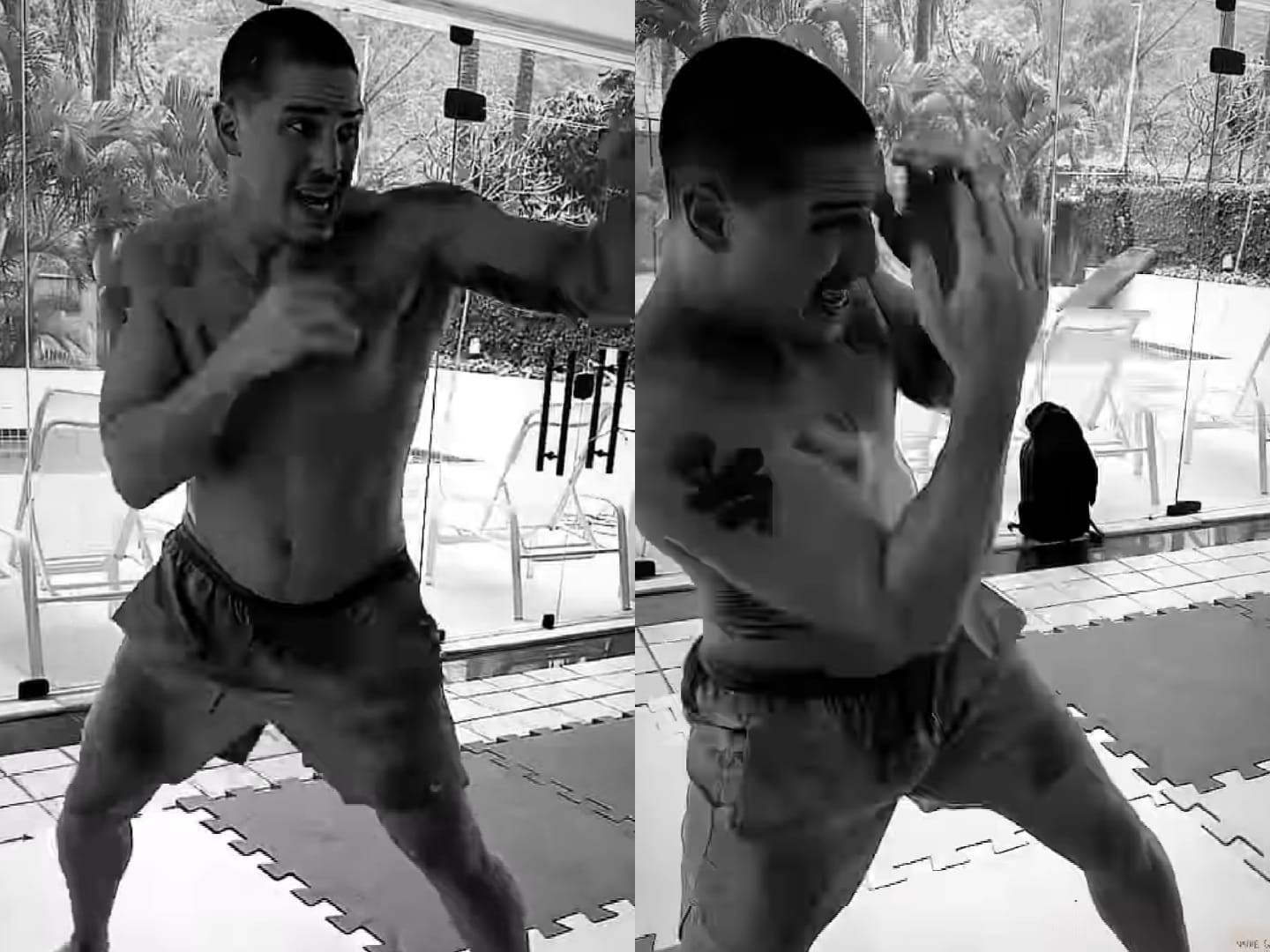 Romulo Arantes Neto sua ao fazer treino intenso de boxe