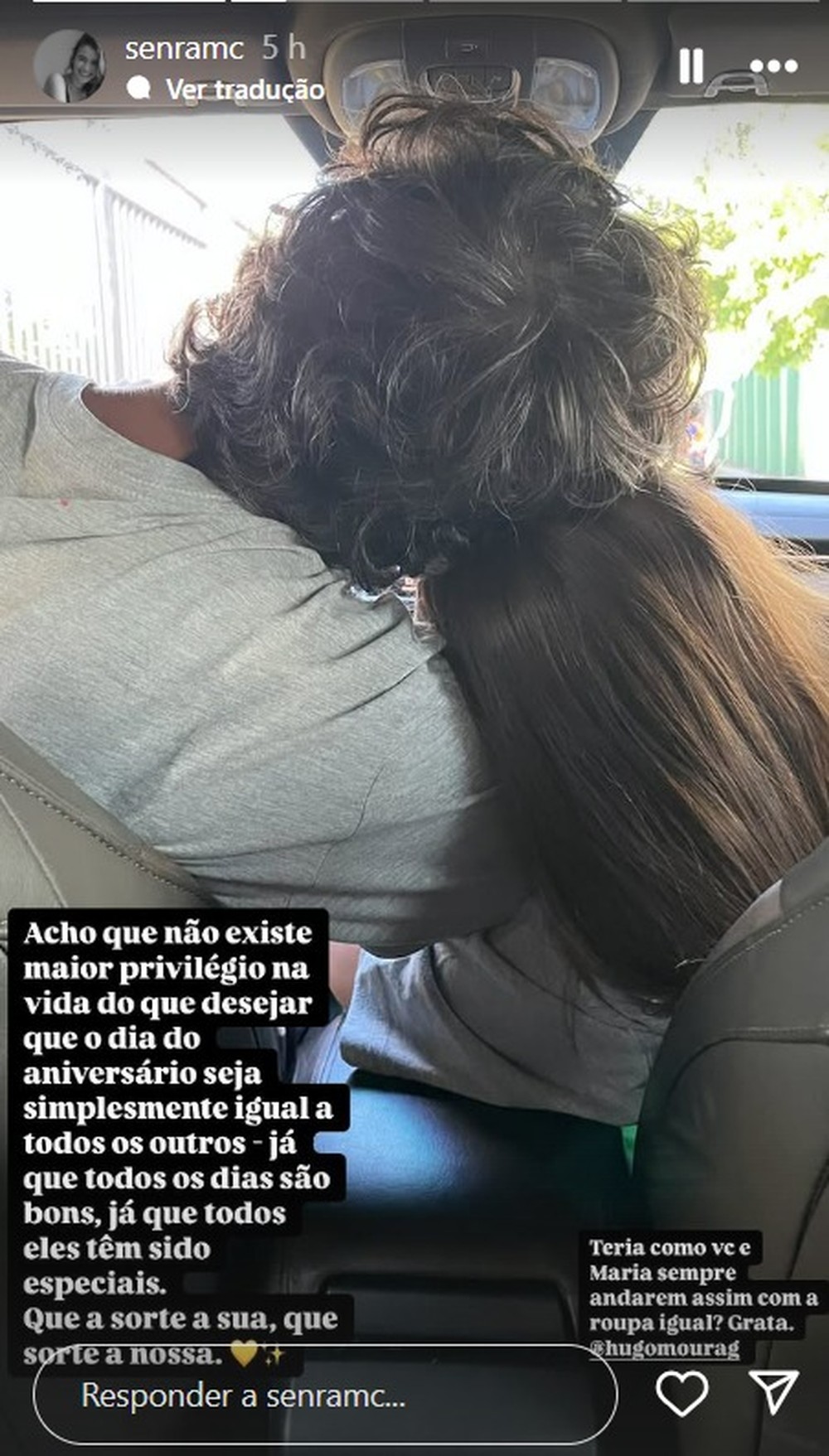 Maria Clara Senra faz homenagem de aniversário para Hugo Moura