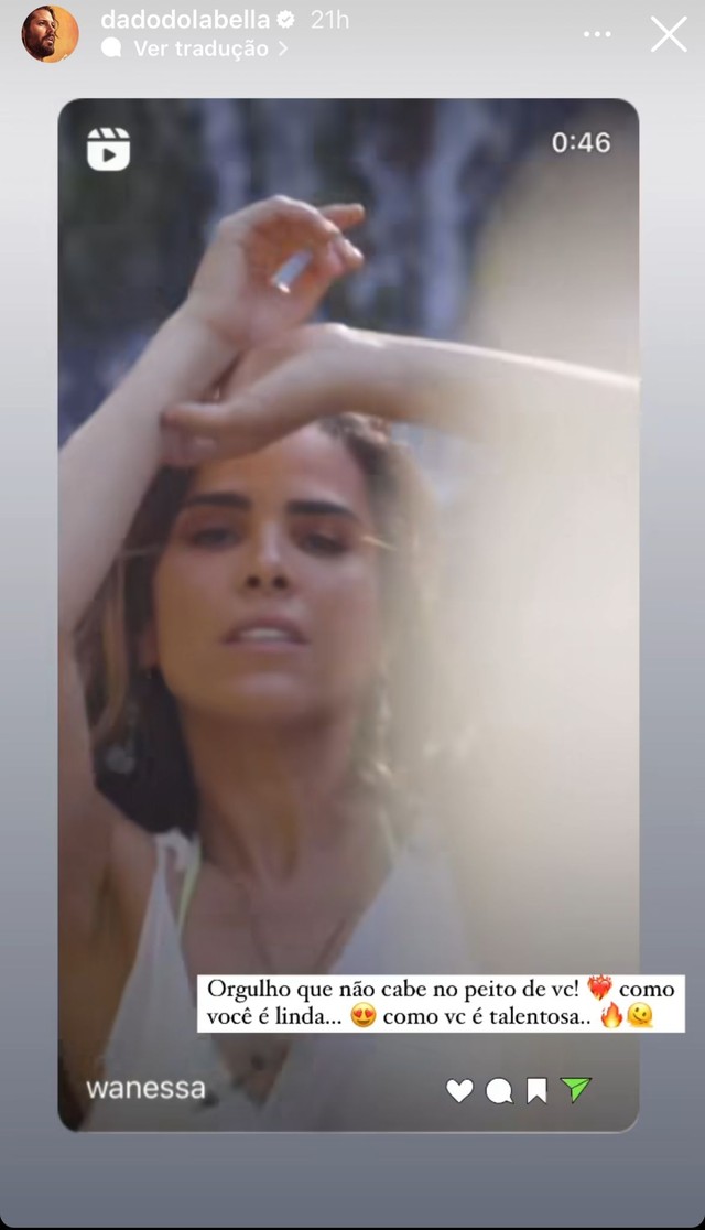 Dado Dolabella se derrete por Wanessa em novo clipe da cantora: 'Linda e talentosa'