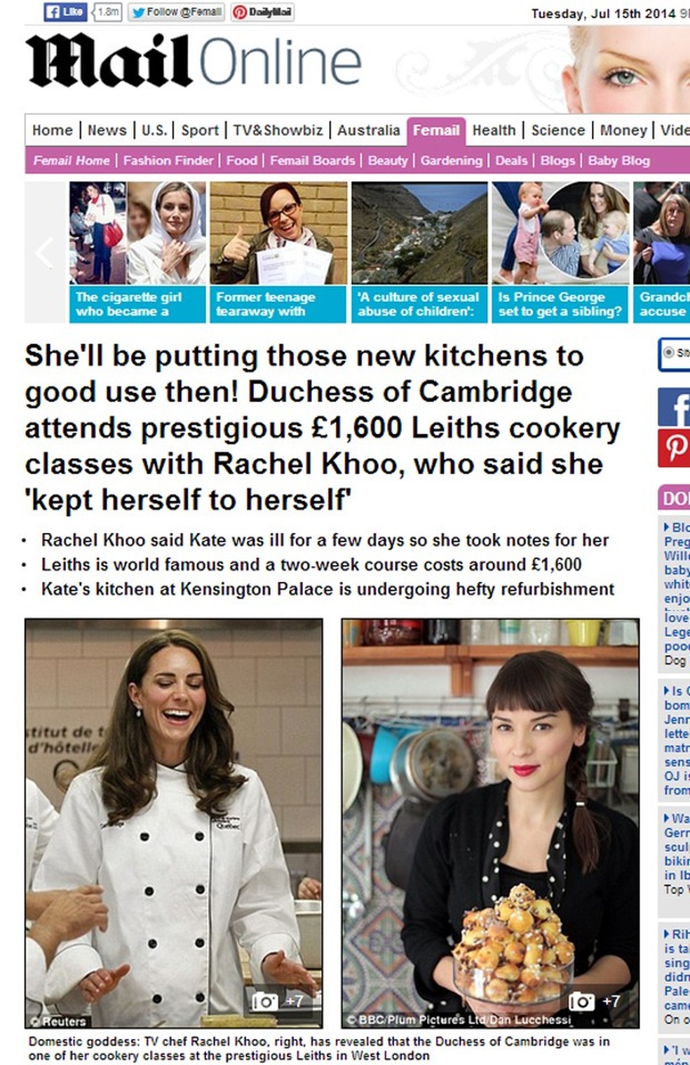 Kate Middleton faz curso de culinária (de R$ 6 mil) com top chef Rachel ...