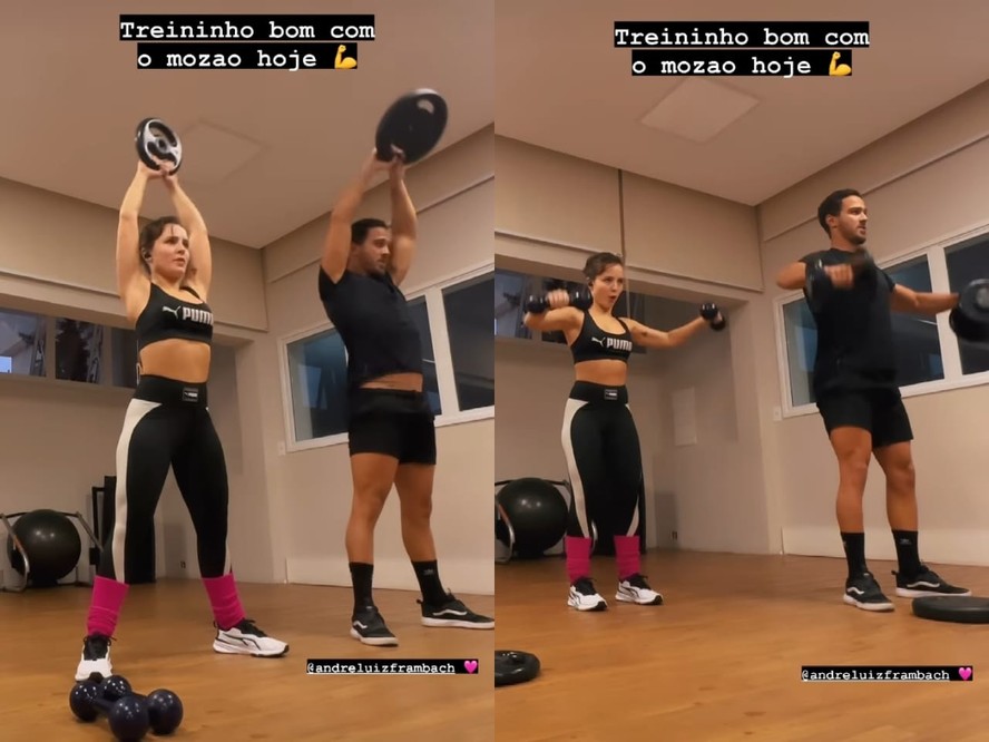 Larissa Manoela e André Luiz Frambach treinam juntos