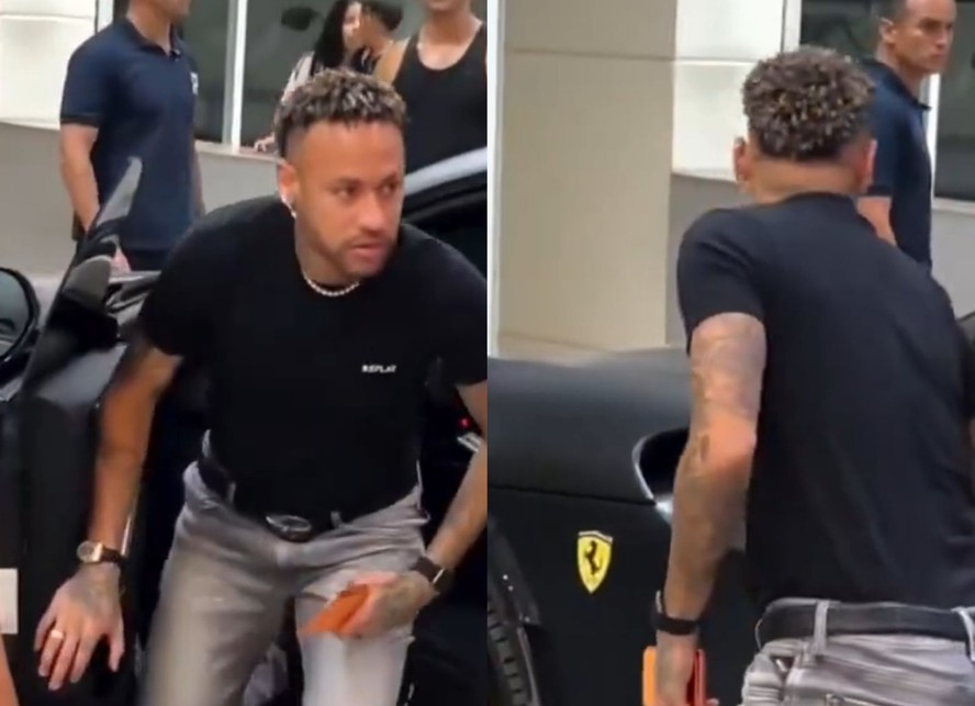Neymar Jr. vai de Ferrari a shopping de Santos