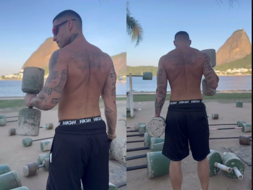 Filipe Ret treina pesado em praia paradisíaca