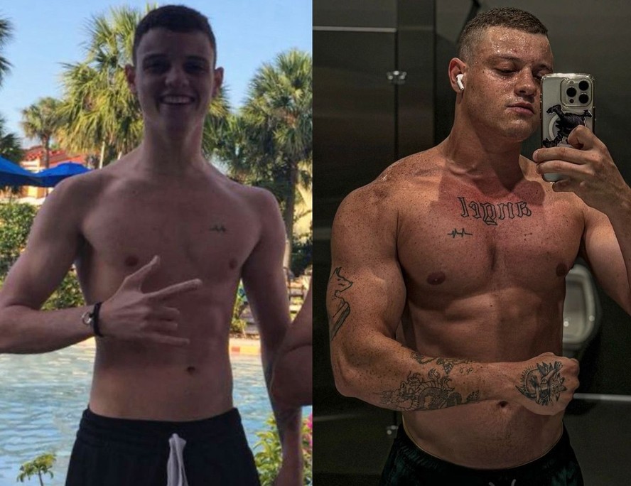 Gabriel Gravino exibe antes e depois do corpo após aderir à vida fitness
