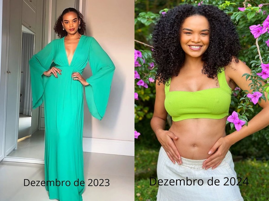 Grávida, Lucy Ramos relembra Natal passado e faz brincadeira sobre look verde: 'Cuidado'