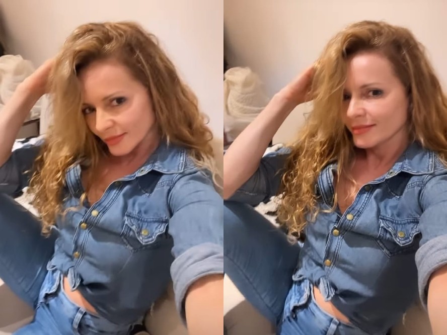 Rita Guedes elege look all jeans para finalizar a noite