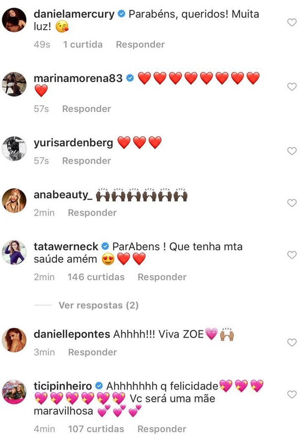 Fãs e famosos celebram o nascimento de Zoe nas redes sociais