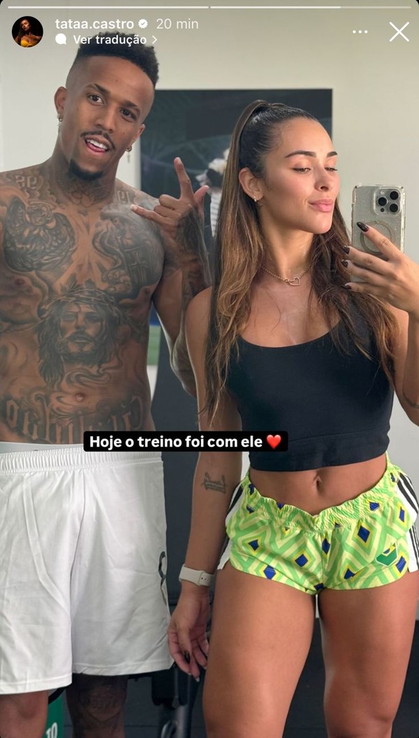 Éder Militão e Tainá Castro posam juntos em dia de treino