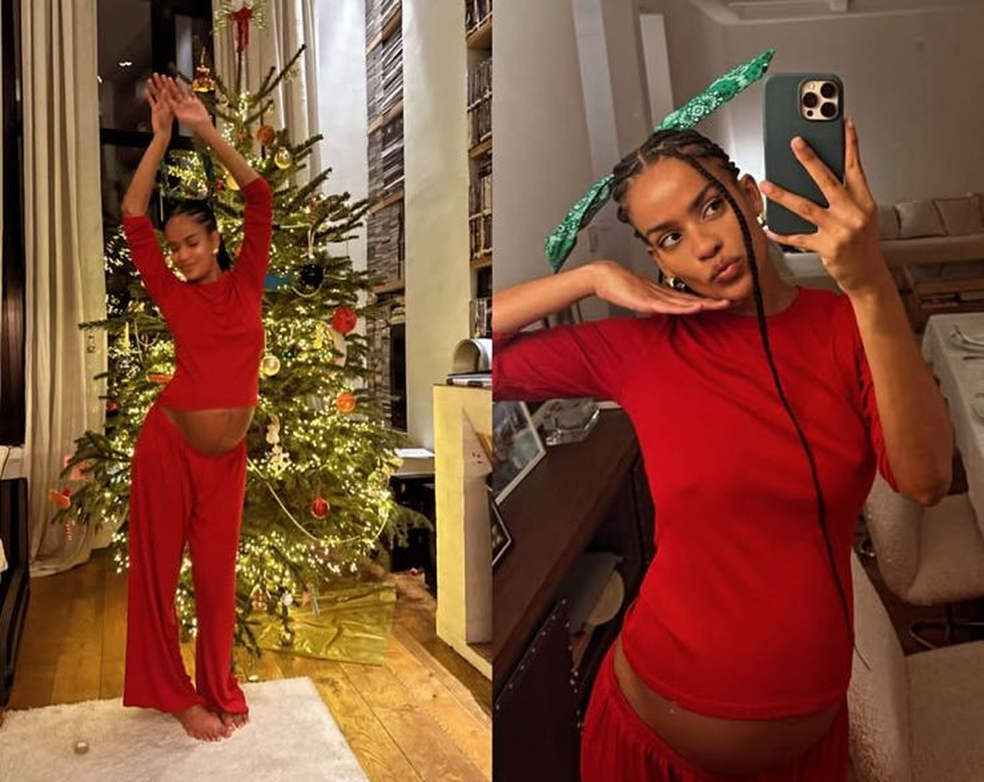 Grávida, Narah Baptista exibe barrigão em clima de natal ao lado de ...