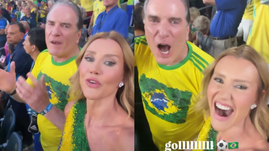 Ana Paula Siebert mostra empolgação de Roberto Justus durante jogo do ...