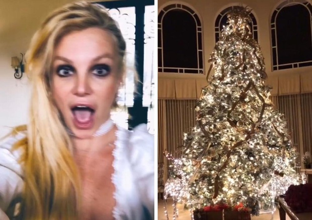 Britney Spears mostra decoração da árvore de Natal gigante