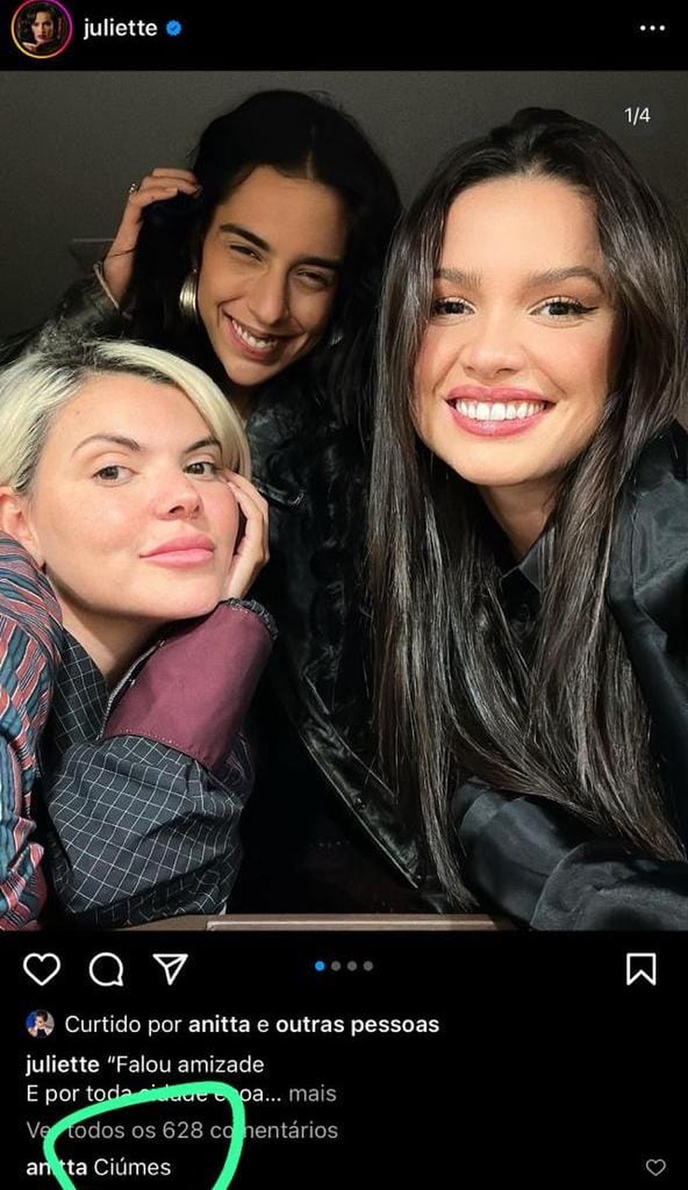 Juliette posa com Marina Sena e Duda Beat e Anitta comenta