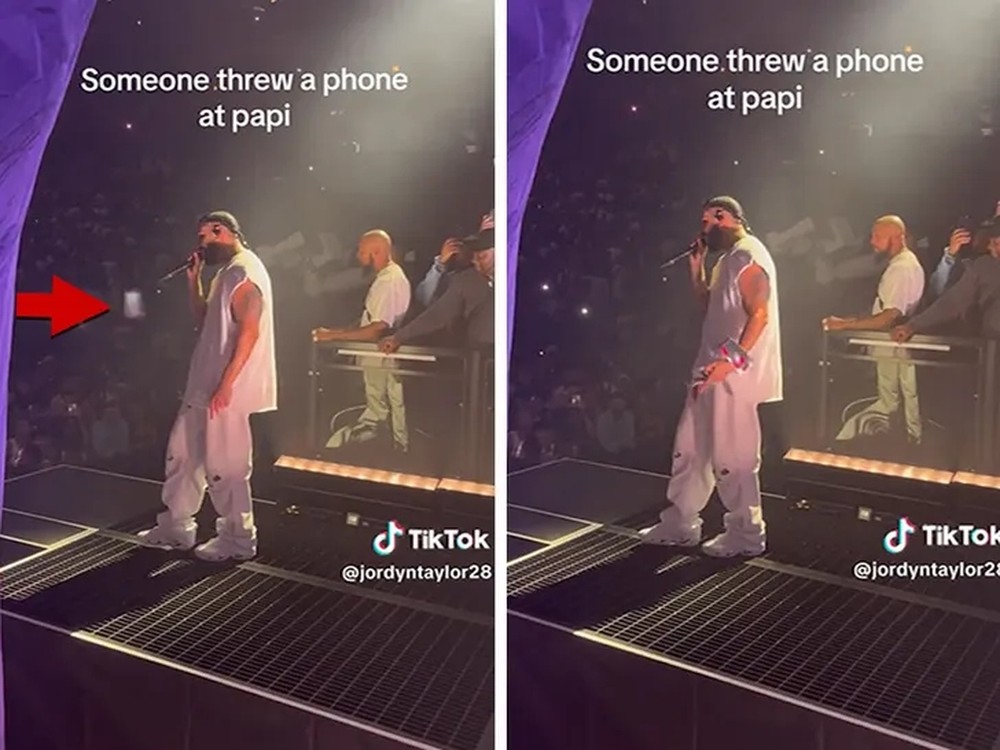 Drake é atingido por celular durante show