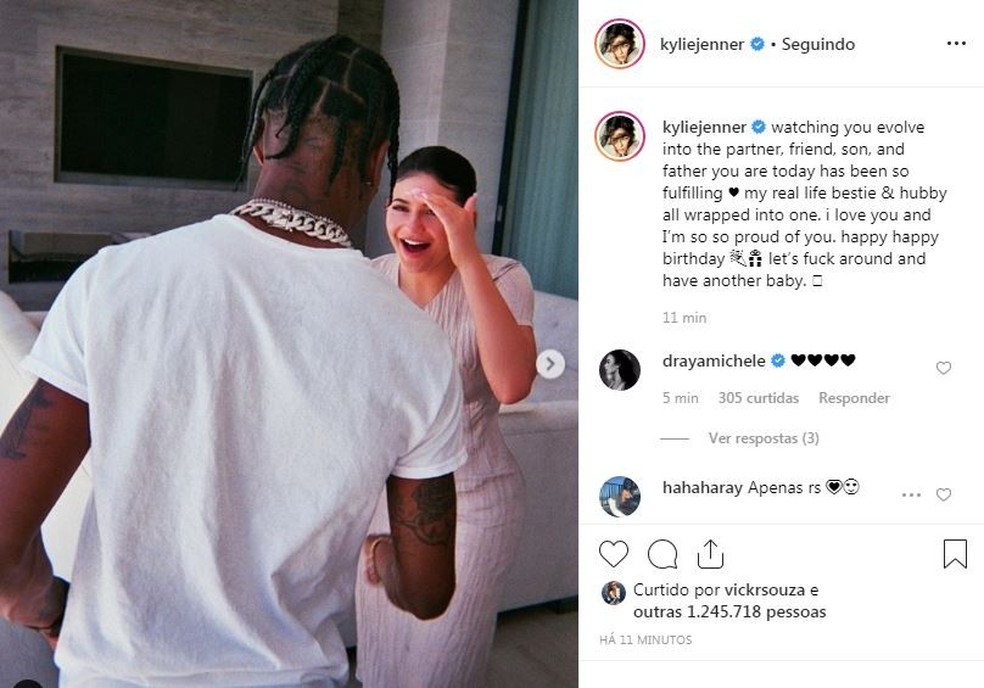 Kylie Jenner para Travis Scott: 'vamos ter outro bebê'