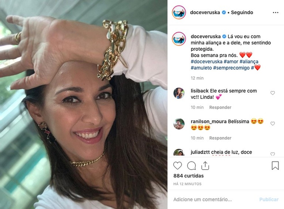 Veruska Boechat usa aliança como amuleto: ''Me sentindo protegida''