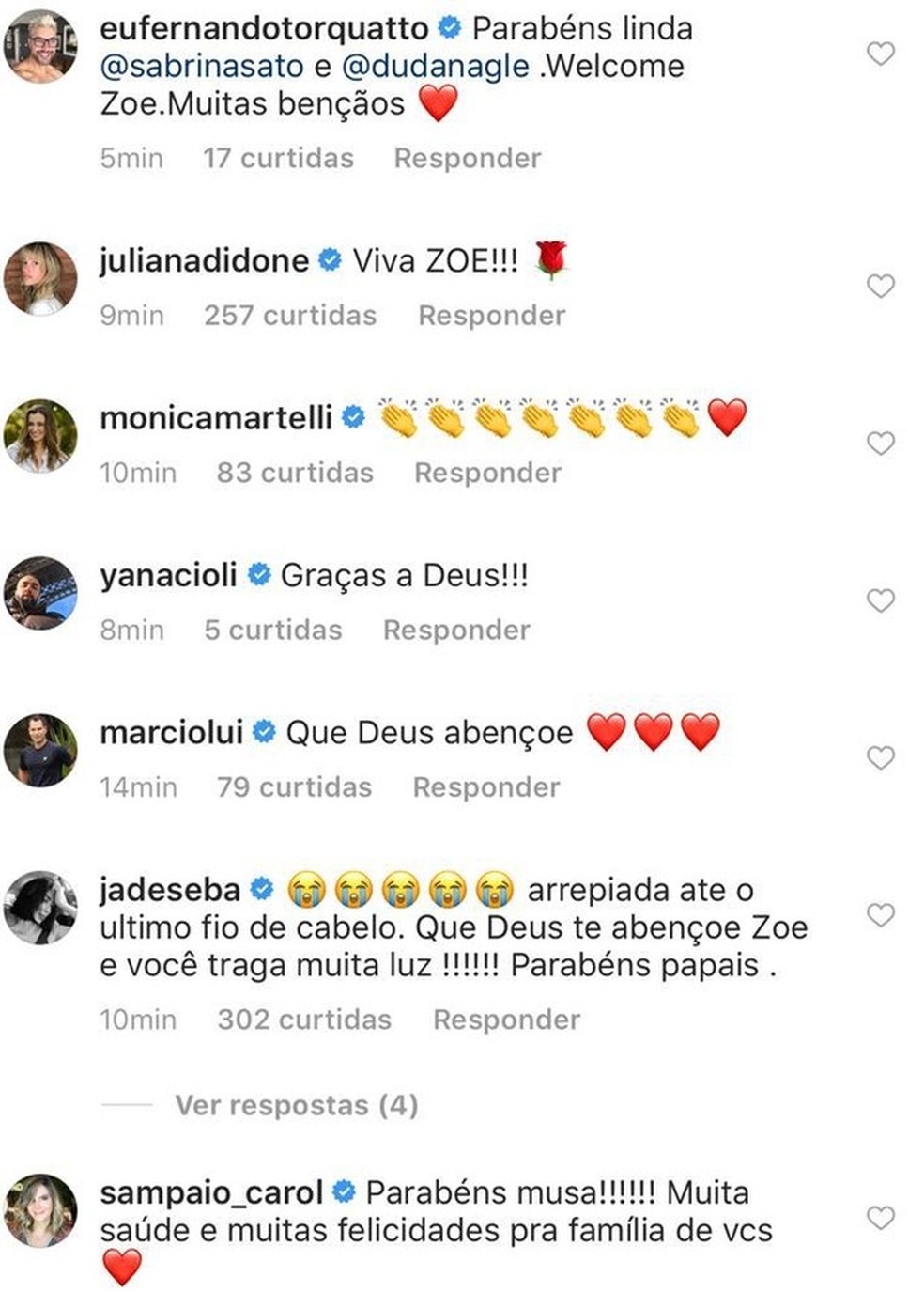 Fãs e famosos celebram o nascimento de Zoe nas redes sociais