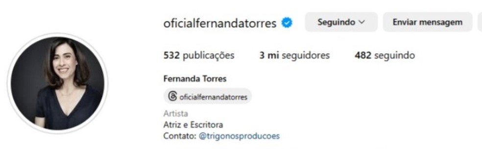 Fernanda Torres chega a 3 milhões de seguidores