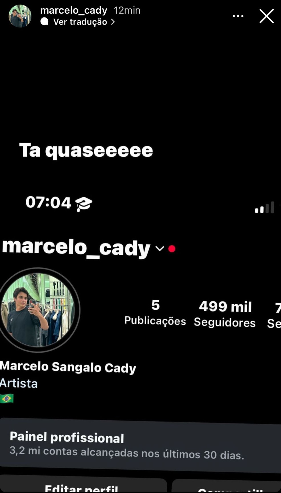 Filho de Ivete Sangalo, Marcelo Cady comemora crescimento nas redes sociais