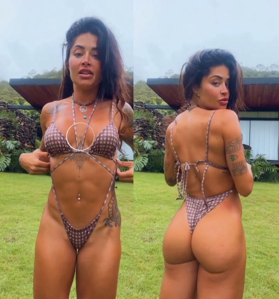 Aline Campos exibe tanquinho ao mostrar biquíni para curtir dia ao ar livre