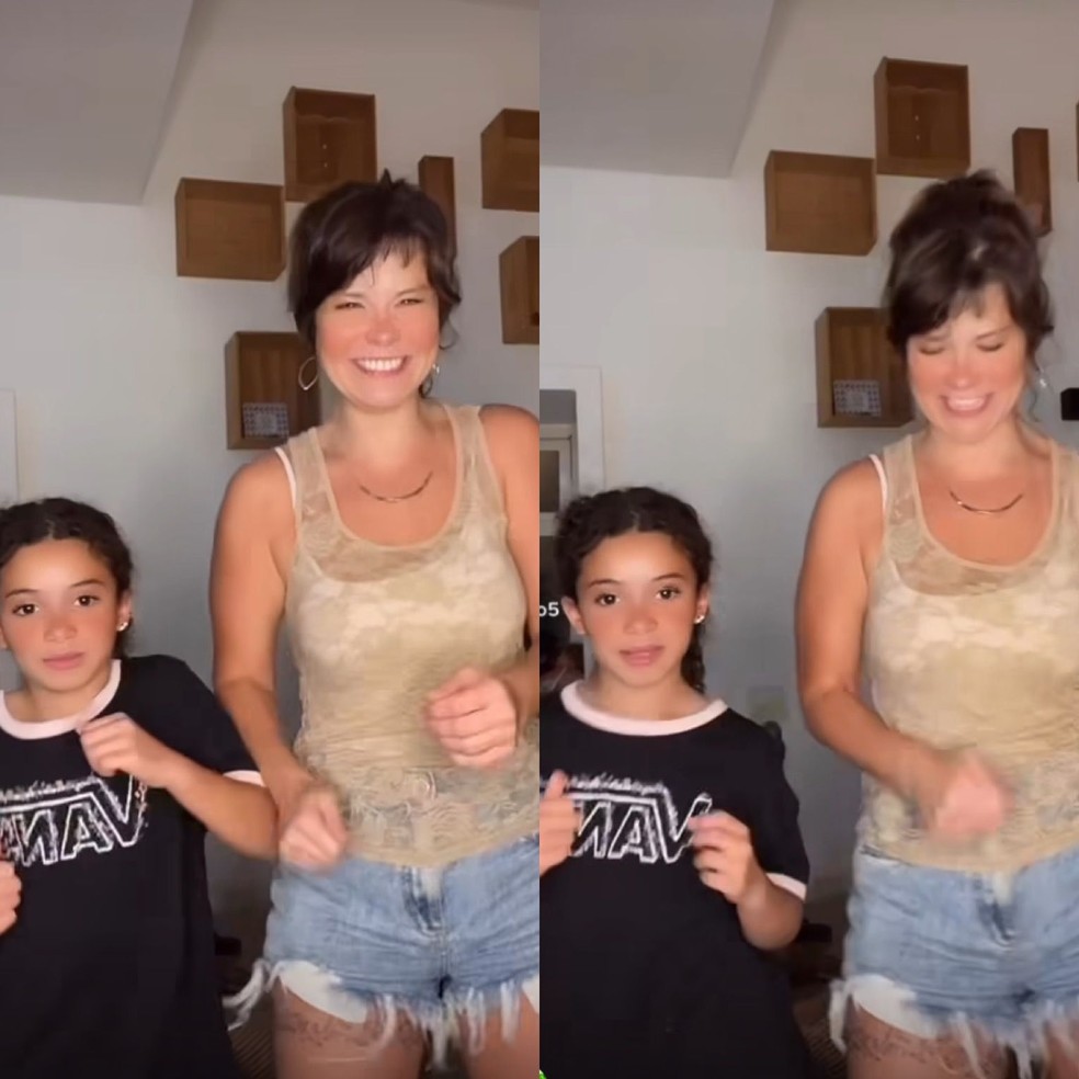 Samara Felippo grava sequência de coreografias com a filha mais nova
