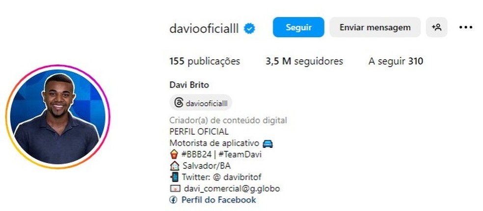 Davi chega a 3,5 milhões de seguidores, passa Beatriz e se torna o ...