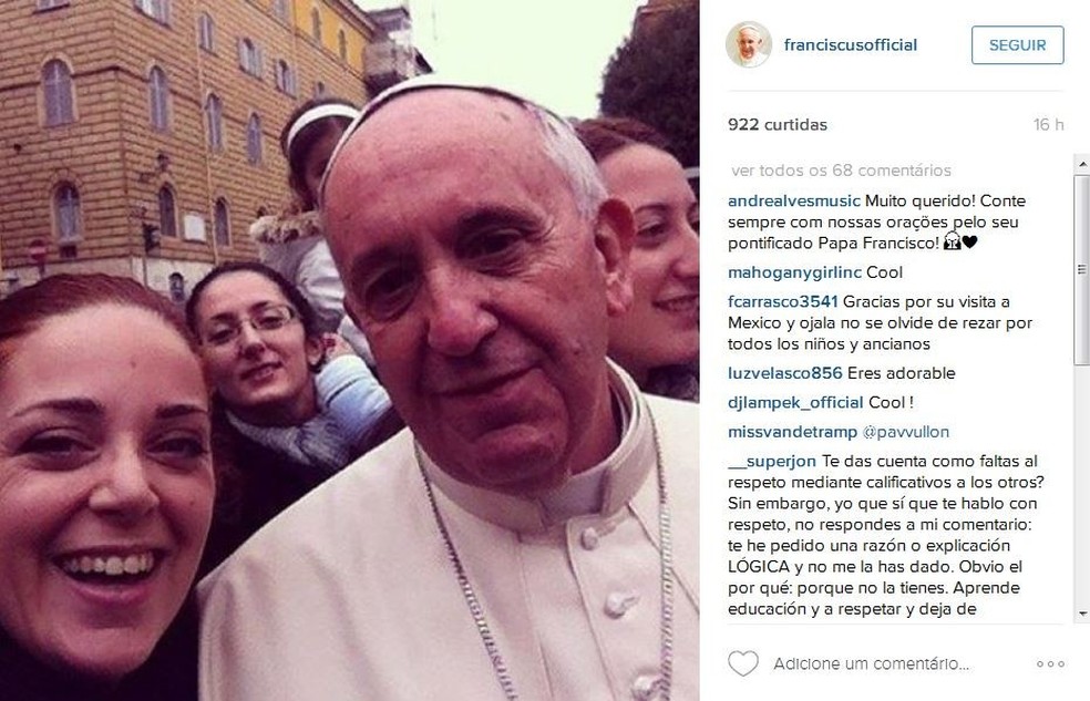 Papa Francisco cria conta no Instagram