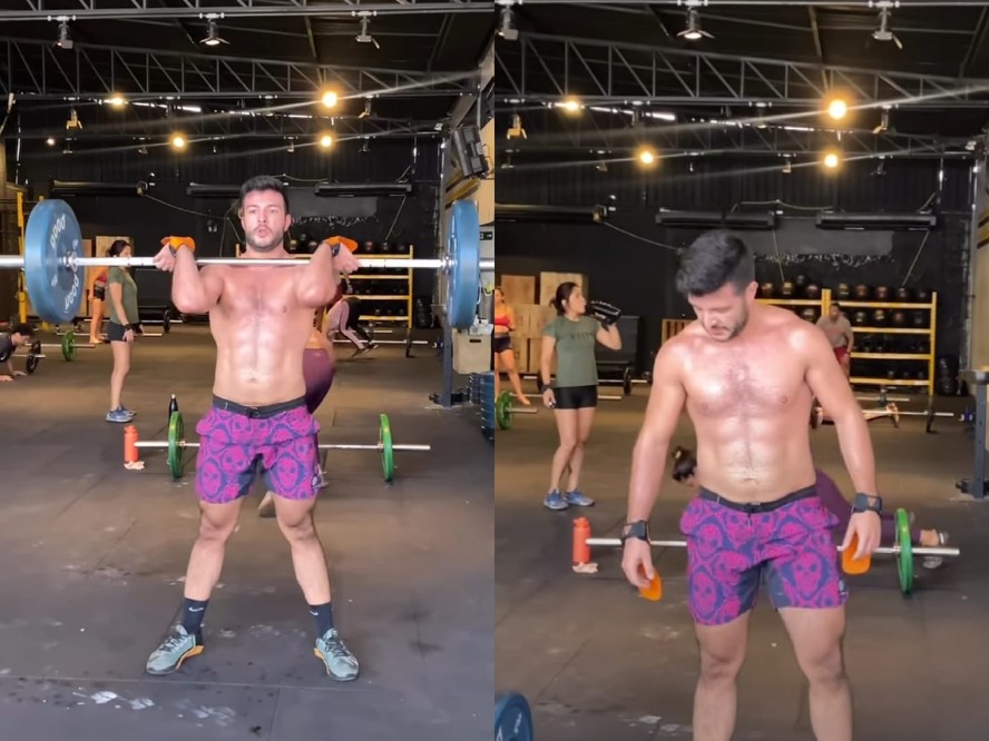 Jornalista Matheus Ribeiro para a web ao mostrar dia de treino pesado