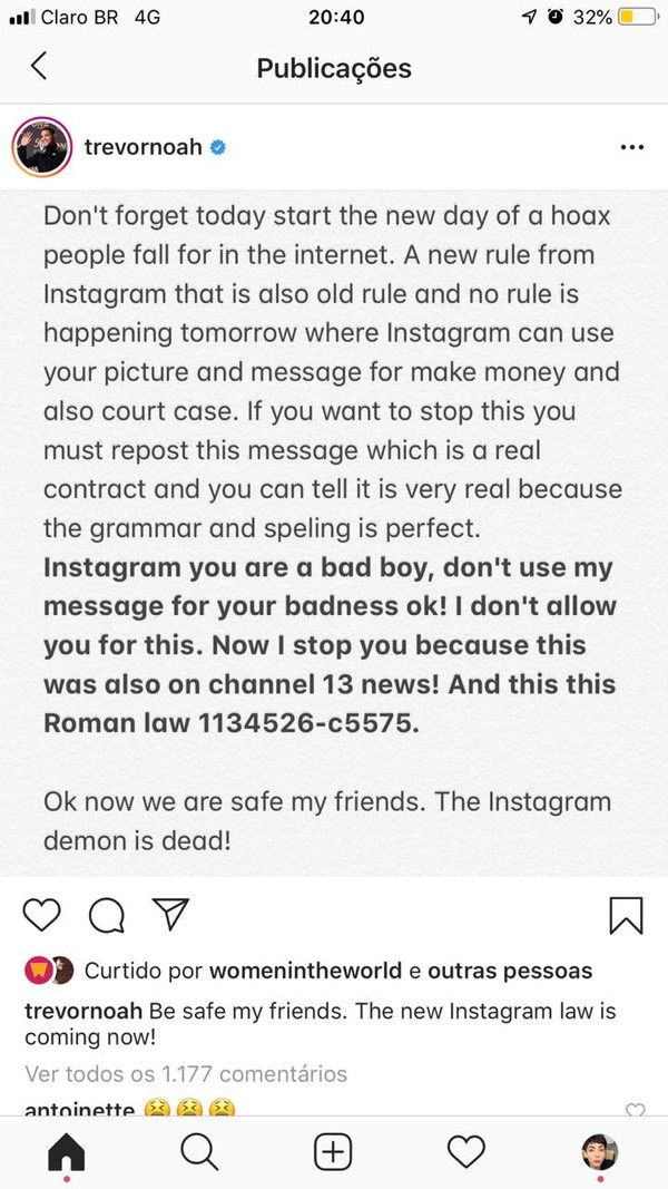 Post viral sobre privacidade no Instagram é fake: 'nada nestas ...