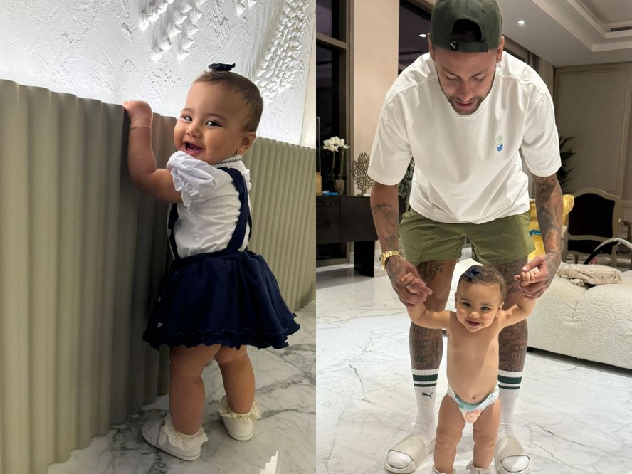 Neymar exibe novo registro com Mavie e brinca: 'Papai chega do treino'